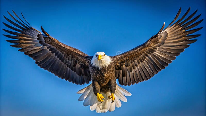A Bald Eagle with Its Wings Spread Wide Soars through a Clear Blue Sky ...