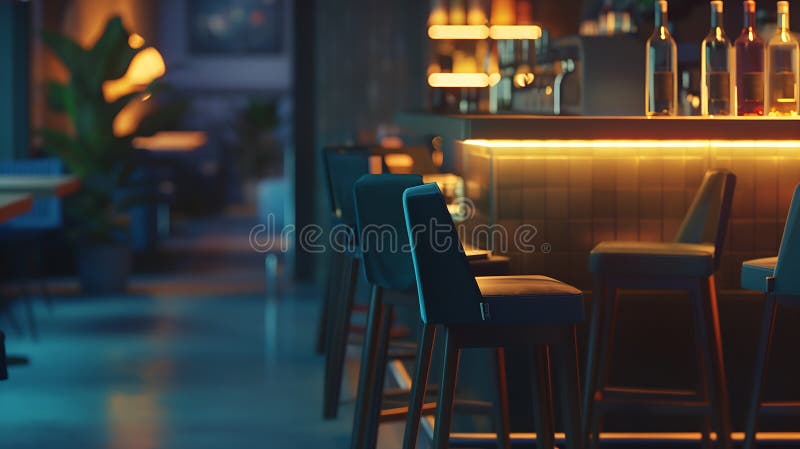 Generative AI Bar Counter with Chairs in Empty Comfortable Restaurant ...