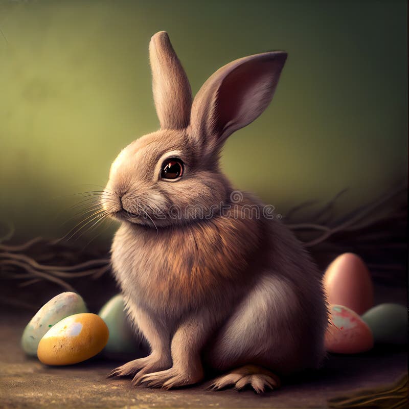 Generative AI:beautiful Easter Rabbit with Colorful Eggs in a Fairytale ...
