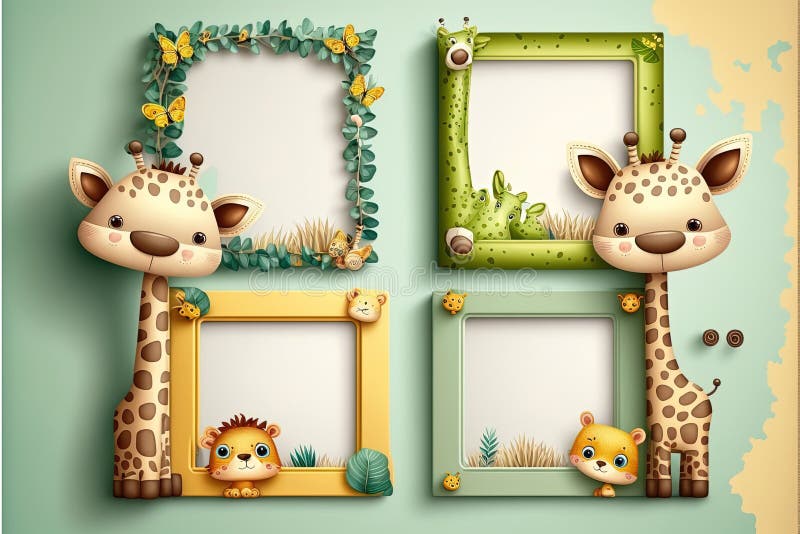 Generative Ai Illustration of Frame with Animals for Kids Stock ...