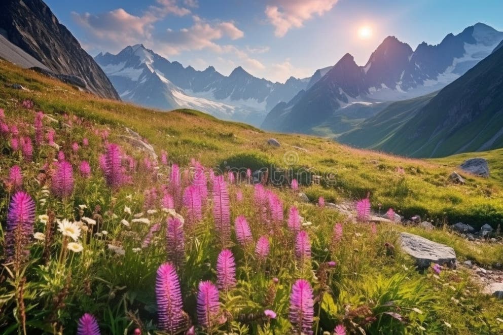 Beautiful Spring Panoramic Landscape with Flowering Tree Against ...