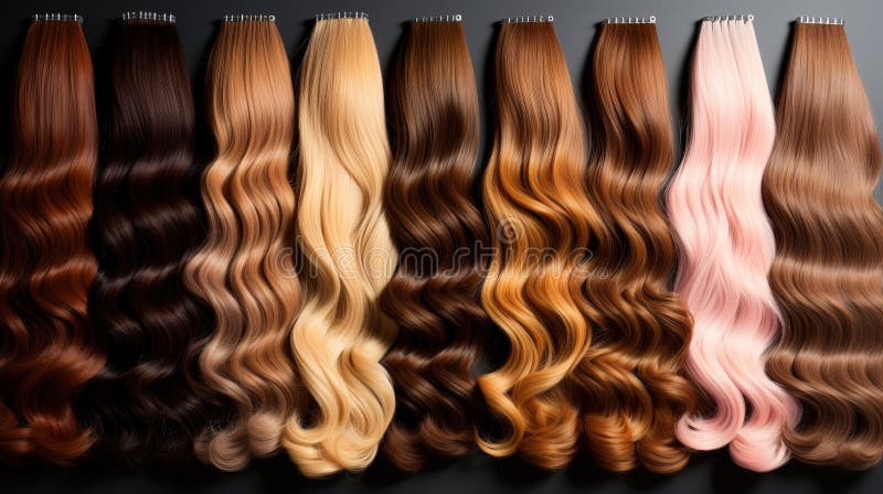Generative AI, Beauty Salon Hair Extensions Different Colors Stock ...