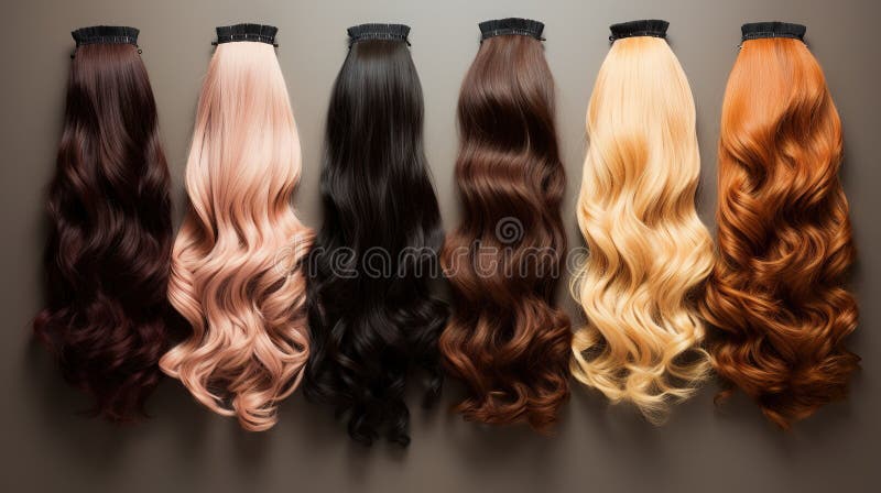 Generative AI, Beauty Salon Hair Extensions Different Colors Stock ...