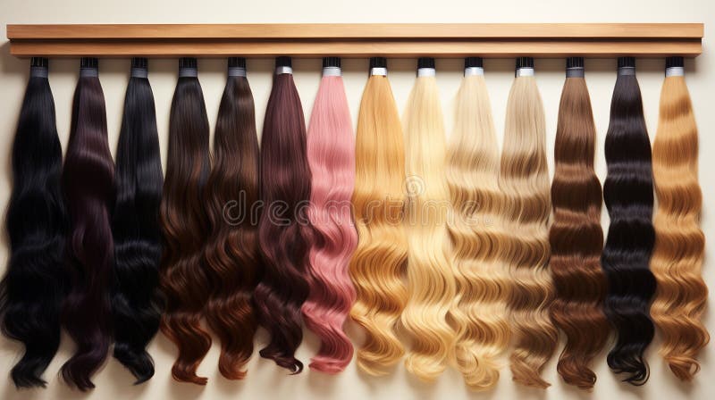 Generative AI, Beauty Salon Hair Extensions Different Colors Stock ...