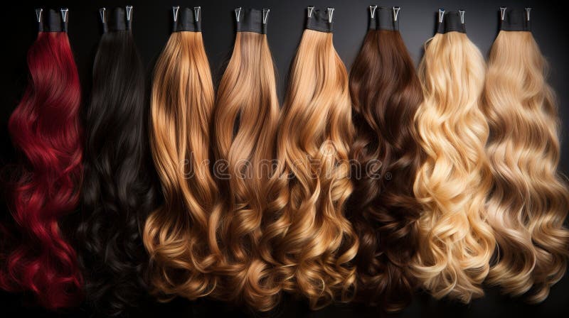 Generative AI, Beauty Salon Hair Extensions Different Colors Stock ...