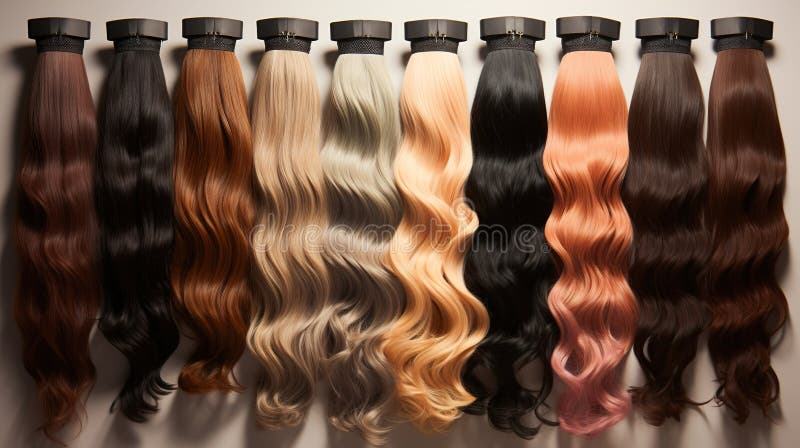 Generative AI, Beauty Salon Hair Extensions Different Colors Stock ...