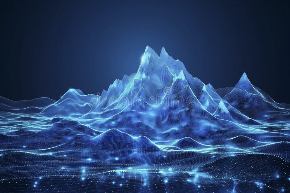 Big Data. Abstract Digital Mountains Range Landscape with Glowing Light Dots Stock Illustration ...