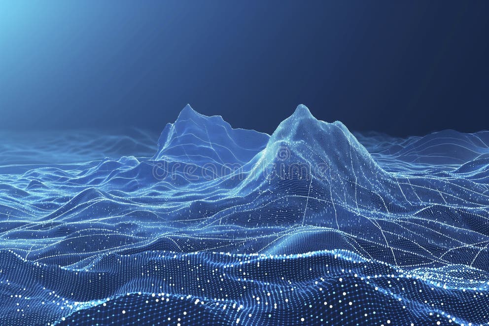 Big Data. Abstract Digital Mountains Range Landscape with Glowing Light Dots Stock Illustration ...