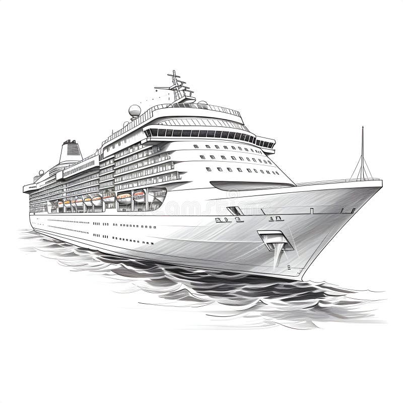 Illustration of a Big Ship in Line Art Style. Generative AI. Stock ...