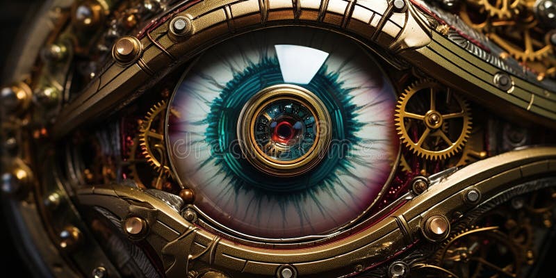 Generative AI, Bionic Steampunk Eye Closeup, Fictional Implant Stock ...