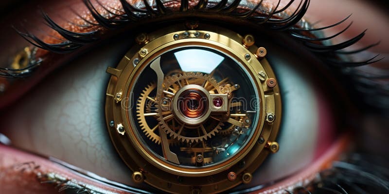 Generative AI, Bionic Steampunk Eye Closeup, Fictional Implant Stock ...