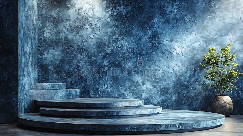 Generative AI Black and Blue Abstract Cement Step Wall or Podium and ...