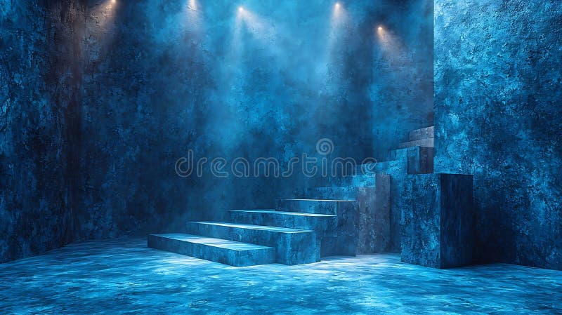 Generative AI Black and Blue Abstract Cement Step Wall or Podium and ...