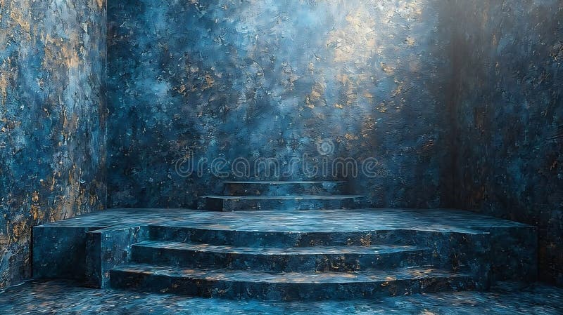 Generative AI Black and Blue Abstract Cement Step Wall or Podium and ...