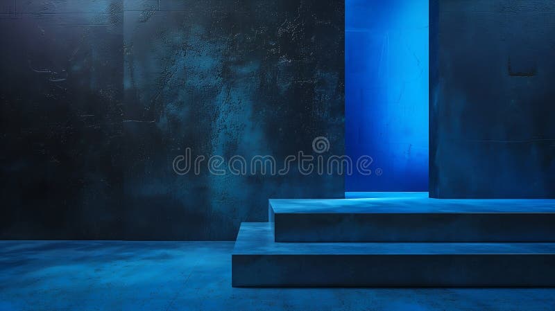 Generative AI Black and Blue Abstract Cement Step Wall or Podium and ...