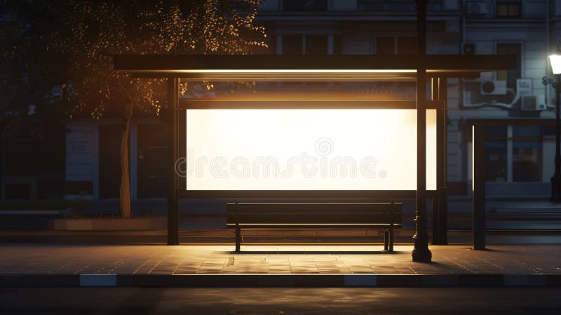 Generative AI Blank Lightbox on the Bus Stop Horizontal Mockup Business ...