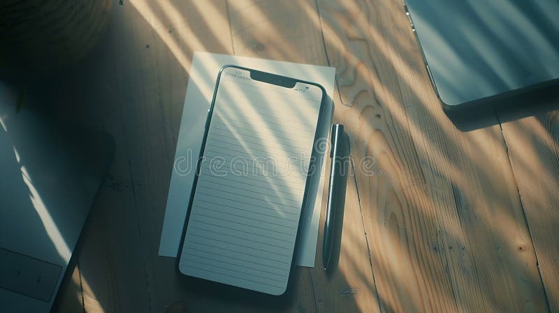 Generative AI Blank Notepad on with Smart Phone on Desktop Viewflat Lay ...