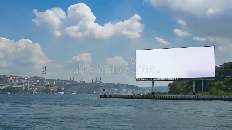 Generative AI Blank White Billboard and Bosphorus River Blue Sky ...