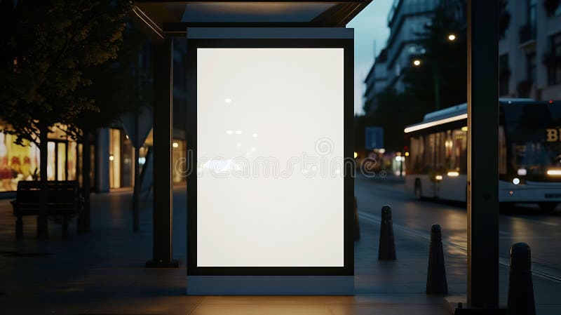 Generative AI Blank White Mock Up of Vertical Light Box in a Bus Stop ...