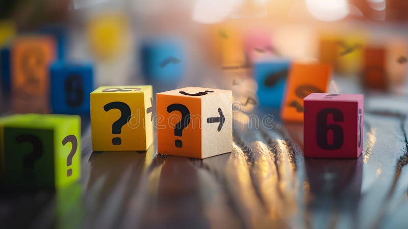 Generative AI Blocks with Question Marks and Copy Space Questions and Problem Solving Frequently ...