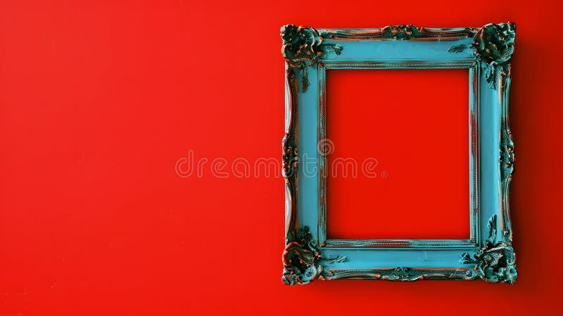 Generative AI Blue Empty Frame Isolated on Red Background Decorative ... Generative AI Blue Empty Frame Isolated on Red Background Decorative ...