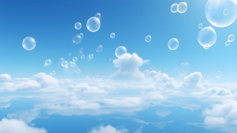 Illustration of Blue Sky with Bubbles and Clouds. Generative AI. Stock Illustration ...