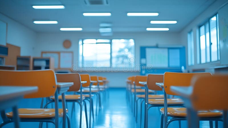 Generative AI Blurred Background of Half Empty Classroom Business ...