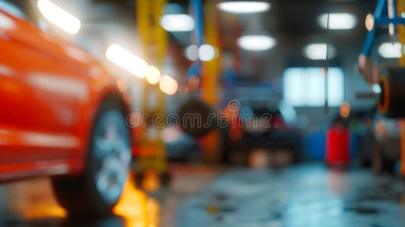 Generative AI Blurred Image of Car Inspection Service Center with ...