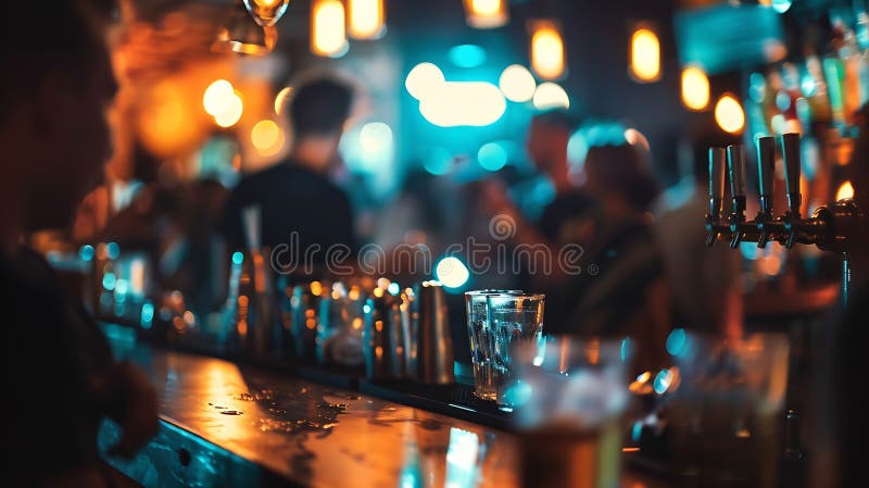 Generative AI Blurred People at a Busy Bar Business Concept. Stock ...