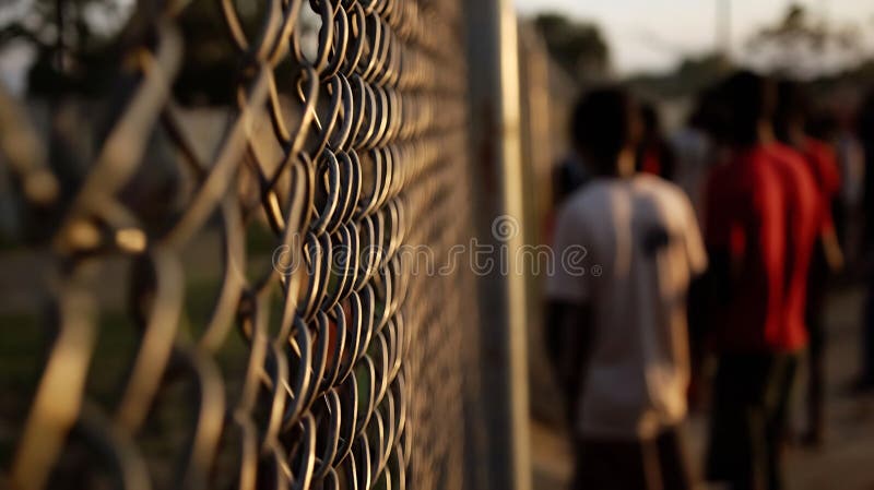 Generative AI a Blurred View of a Chain Link Fence with Several Figures ...