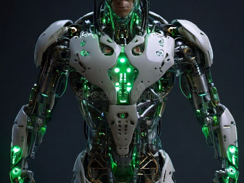 Body of Human Robot, Advanced Technology with Green Light Stock ...