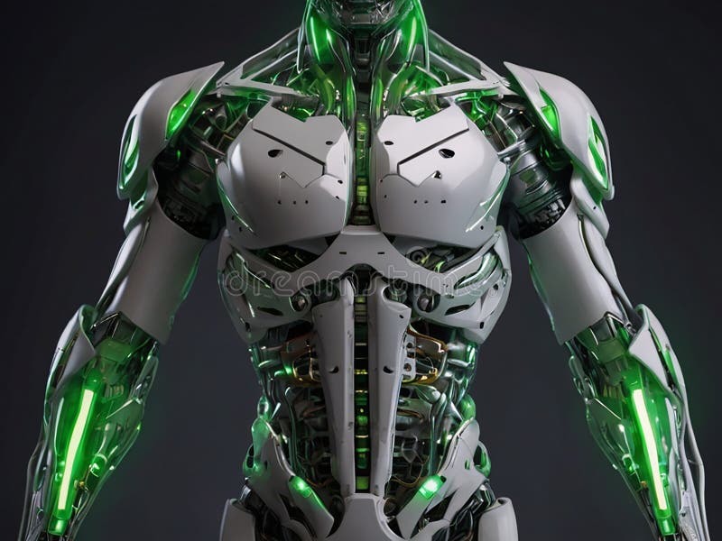 Body of Human Robot, Advanced Technology with Green Light Stock ...