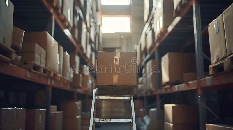 Generative AI Boxes Ladder and Shelves with Inventory at Warehouse for ...