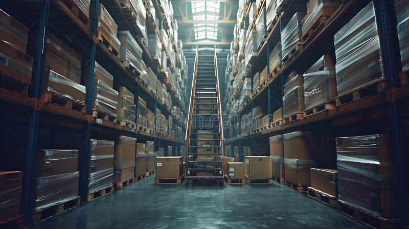 Generative AI Boxes Ladder and Shelves with Inventory at Warehouse for ...