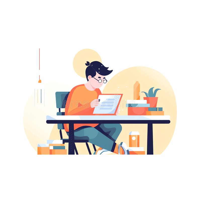 Generative AI Studying Boy - Vector Illustration- Stock Illustration ...