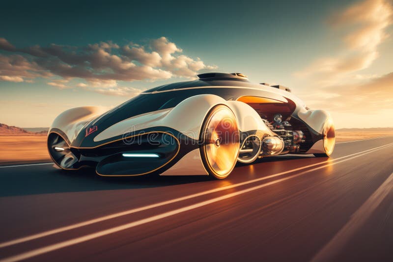 Generative AI of a Brand-less Generic Concept Car on the Road Stock ...