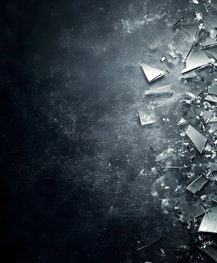 Generative AI Broken Glass on Dark Concrete Background with Sharp ...