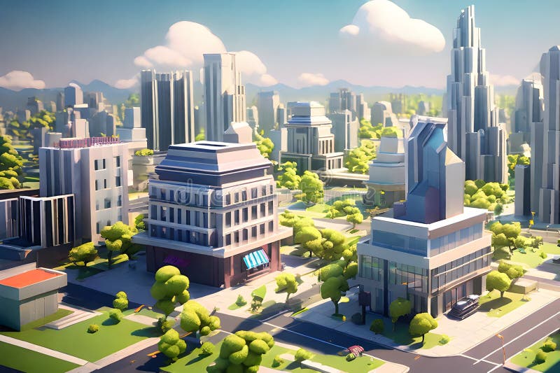 Buildings Low Poly Isometric 3d Art Stock Illustration - Illustration ...