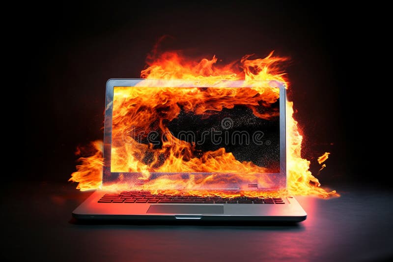 Generative Ai. Burning Computer Notebook: Technology Failure and Data ...