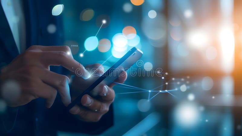 Generative AI Businessman Using Mobile Smart Phone. Business Global ...