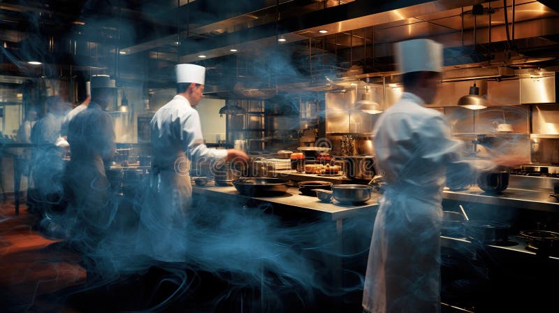 Generative AI, Busy Chefs Working on the Restaurant Kitchen in Motion ...