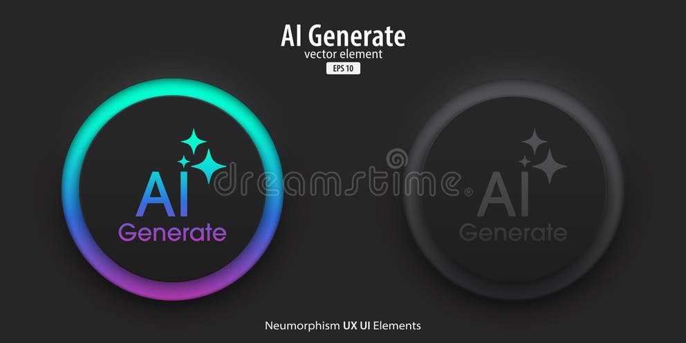 Generative AI Buttons. a Set of Active and Inactive Black Buttons with ...