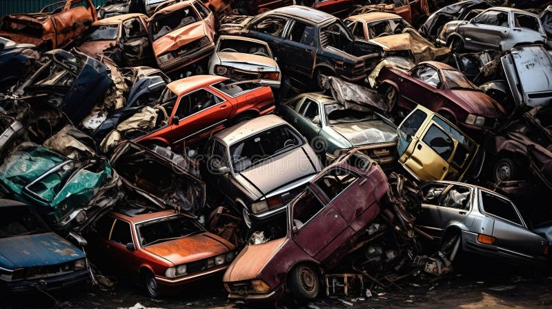 Generative AI, Car Dump with a Lot of Broken Cars Stock Illustration ...