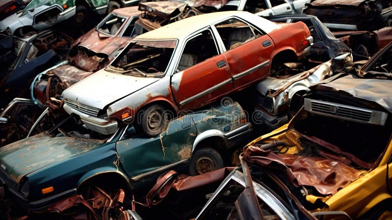 Generative AI, Car Dump with a Lot of Broken Cars Stock Illustration ...