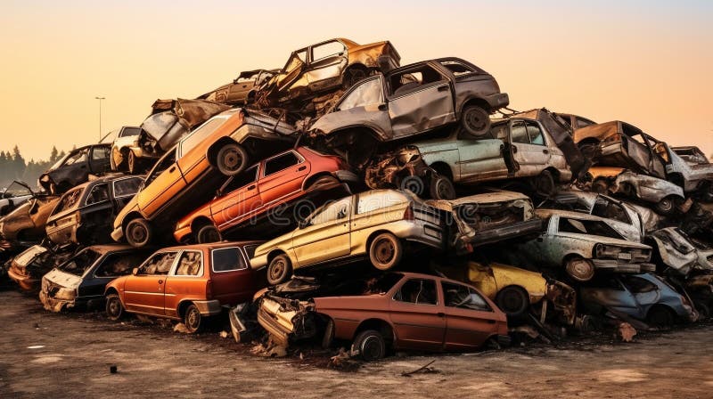 Generative AI, Car Dump with a Lot of Broken Cars Stock Illustration ...