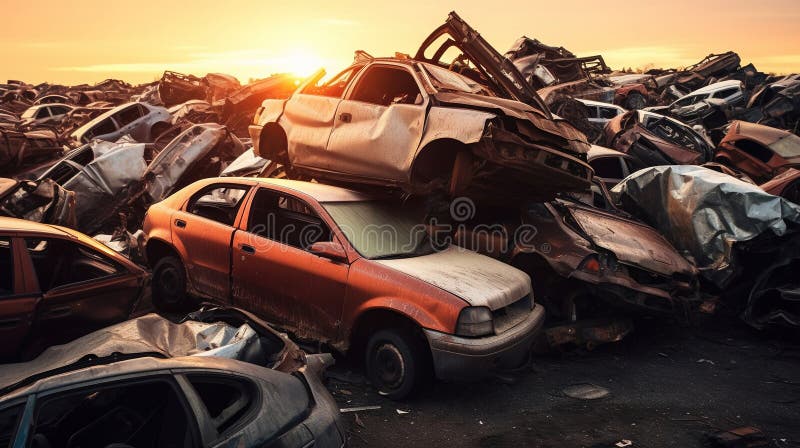 Generative AI, Car Dump with a Lot of Broken Cars Stock Illustration ...