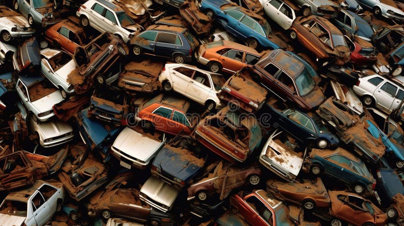 Generative AI, Car Dump with a Lot of Broken Cars Stock Illustration ...