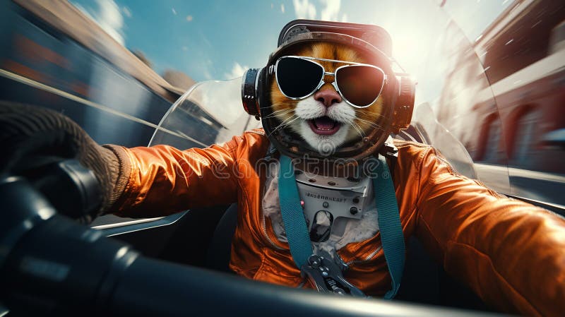 Generative AI a Cat Driving a Car Stock Illustration - Illustration of ...