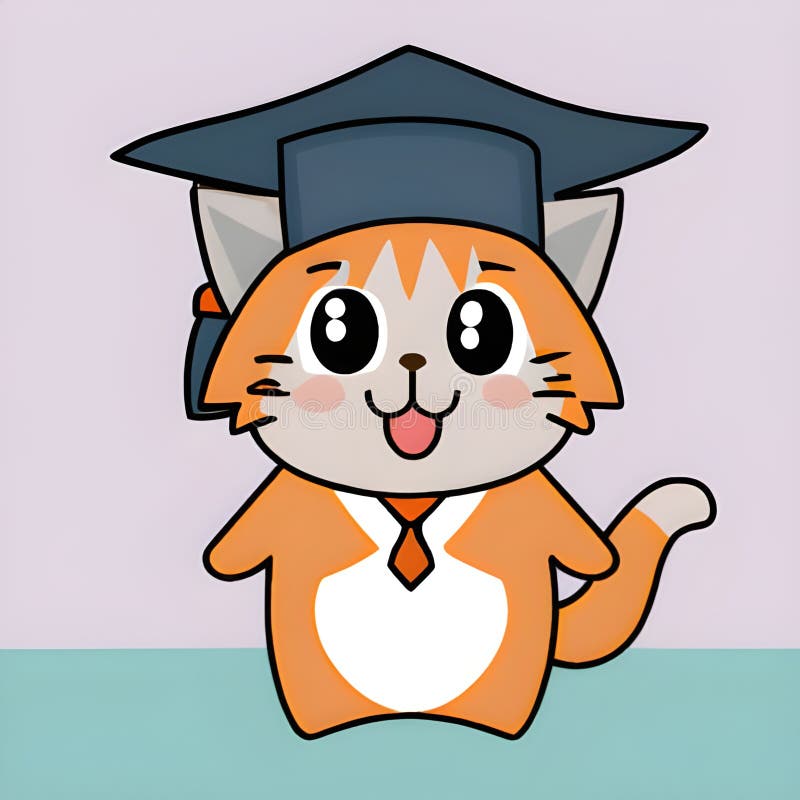 Cat is Wearing a Graduation Cap Cartoon Style. Generative AI. Stock ...