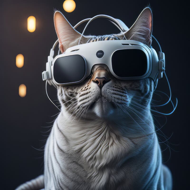 Generative Ai. Cat Wearing White Oculus Quest 2 VR Headset Stock ...